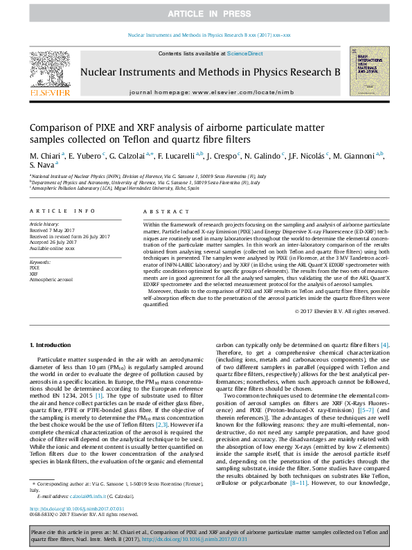 (PDF) Comparison of PIXE and XRF analysis of airborne particulate matter samples collected on ...
