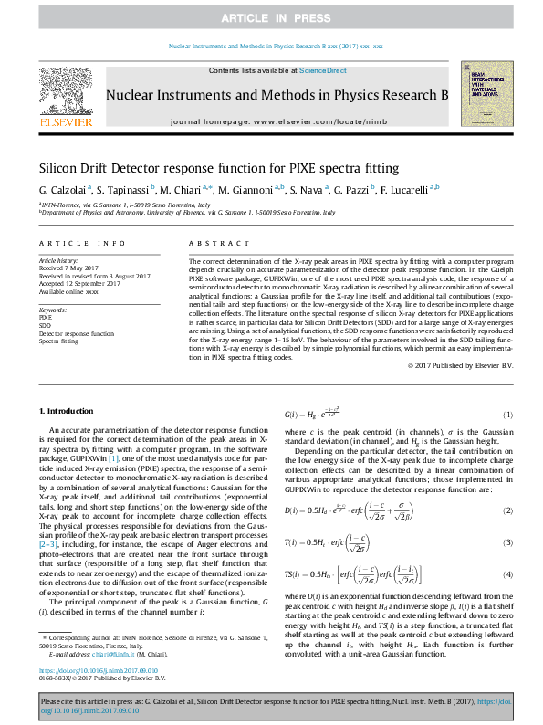 Pdf Silicon Drift Detector Response Function For Pixe Spectra Fitting
