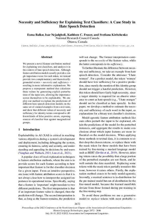 (PDF) Necessity and Sufficiency for Explaining Text Classifiers: A Case Study in Hate Speech ...