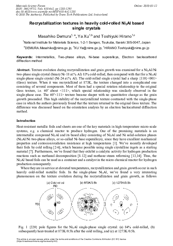 (PDF) Recrystallization Textures in Heavily Cold-Rolled Ni 3 Al Based Single Crystals