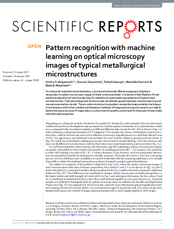 (PDF) Pattern recognition with machine learning on optical microscopy images of typical ...