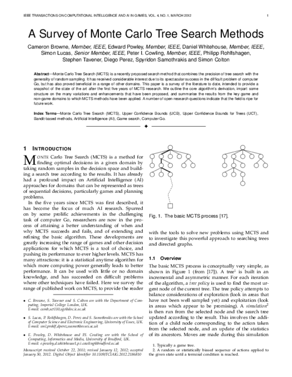 (PDF) A Survey of Monte Carlo Tree Search Methods