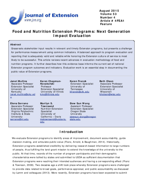 (PDF) Food and nutrition extension programs: Next generation impact ...