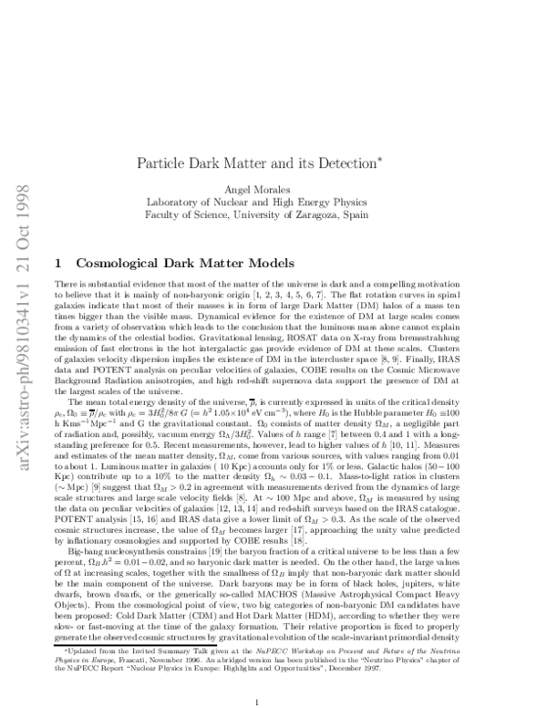 (PDF) Particle Dark Matter and its Detection