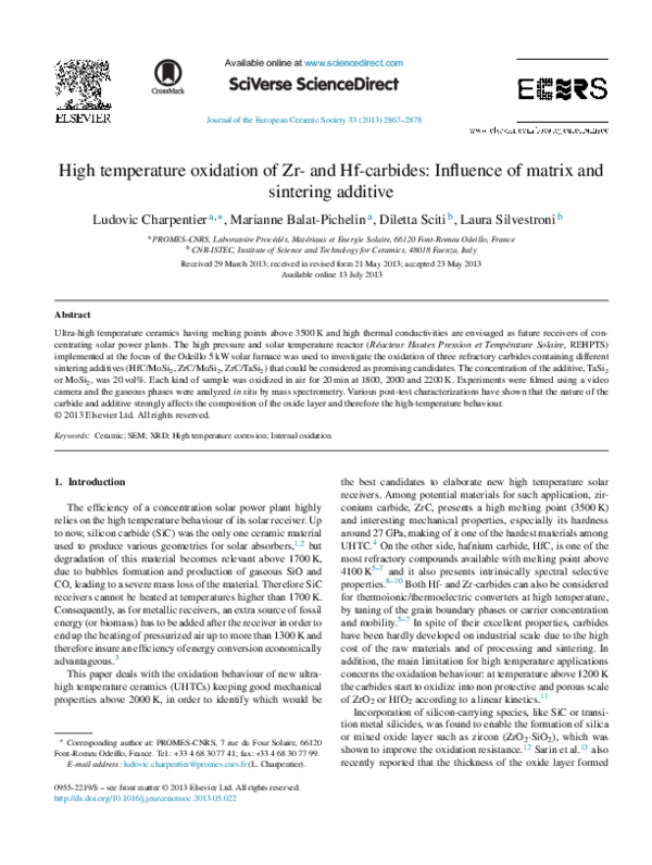 (PDF) High temperature oxidation of Zr- and Hf-carbides: Influence of matrix and sintering additive