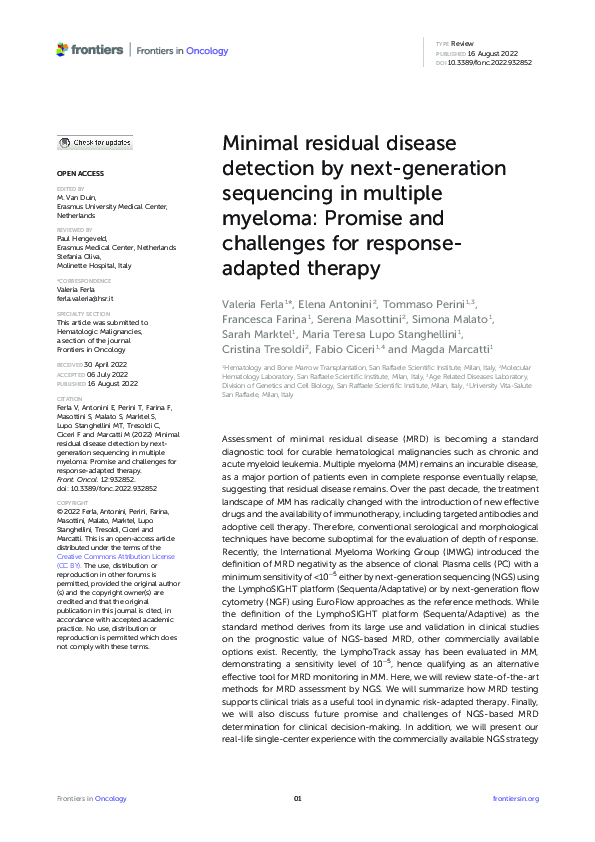(PDF) Minimal residual disease detection by next-generation sequencing in multiple myeloma ...