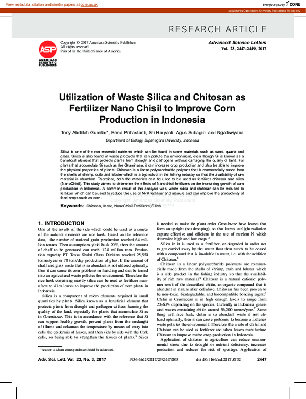 (PDF) Utilization of Waste Silica and Chitosan as Fertilizer Nano ...