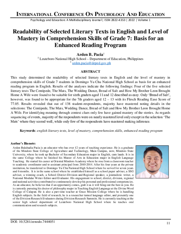 (PDF) Readability of Selected Literary Texts in English and Level of ...
