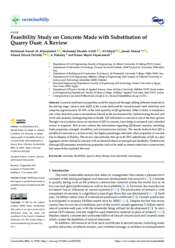 (PDF) Feasibility Study on Concrete Made with Substitution of Quarry Dust: A Review