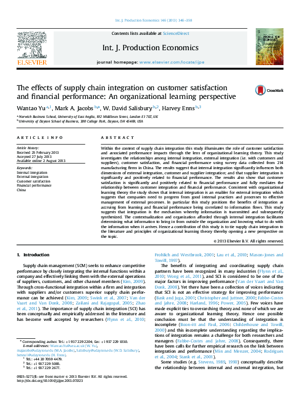 (PDF) The effects of supply chain integration on customer satisfaction ...