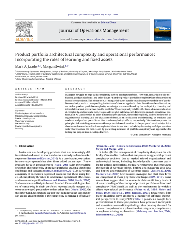 (PDF) Product portfolio architectural complexity and operational ...