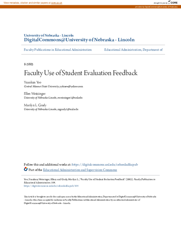 (PDF) Faculty Use of Student Evaluation Feedback
