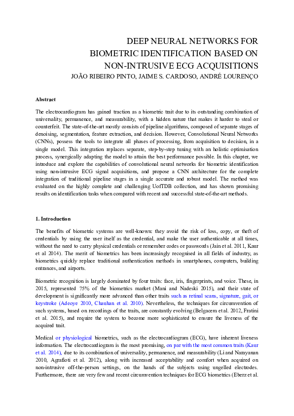 (PDF) Deep Neural Networks for Biometric Identification Based on Non-Intrusive ECG Acquisitions
