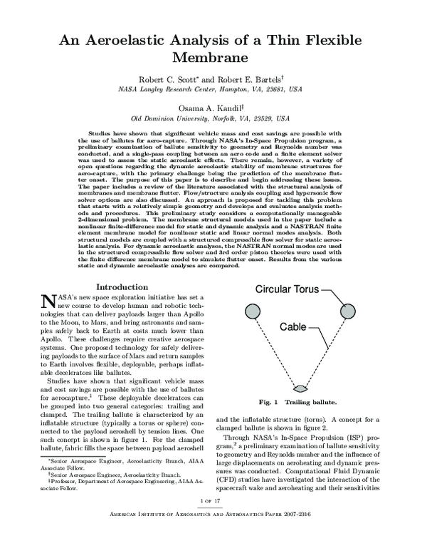 (PDF) An Aeroelastic Analysis of a Thin Flexible Membrane