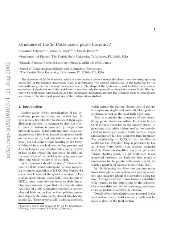 (PDF) Dynamics of the 2d Potts model phase transition | Bernd Berg ...