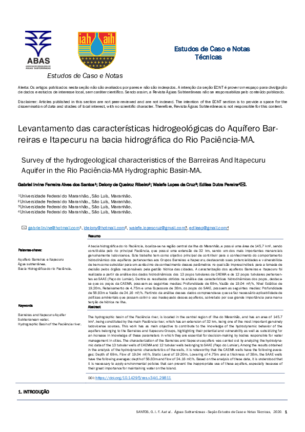 (PDF) Levantamento das características hidrogeológicas do Aquífero Bar ...