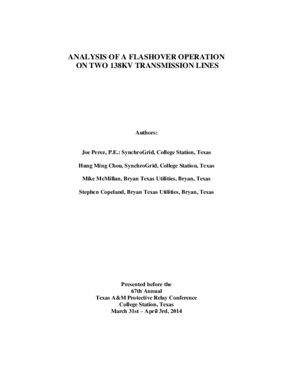 (PDF) Analysis of a flashover operation on two 138kV transmission lines