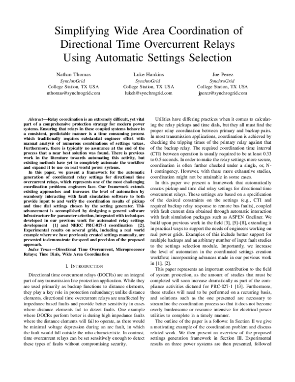 Pdf Simplifying Wide Area Coordination Of Directional Time Overcurrent Relays Using Automatic