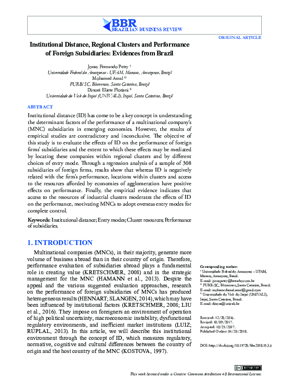 (PDF) Institutional Distance, Regional Clusters and Performance of ...