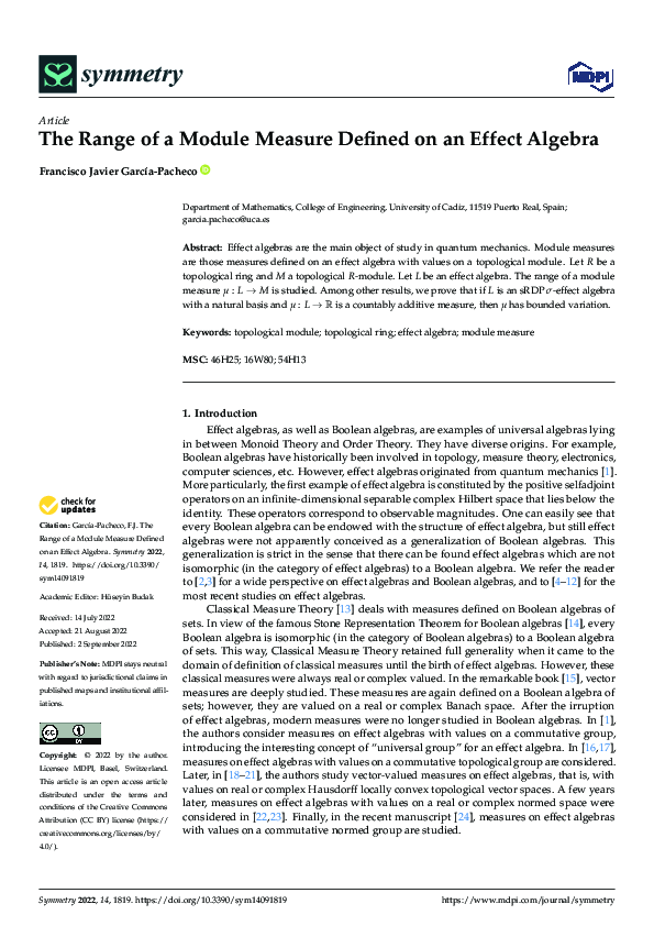 (PDF) The Range of a Module Measure Defined on an Effect Algebra