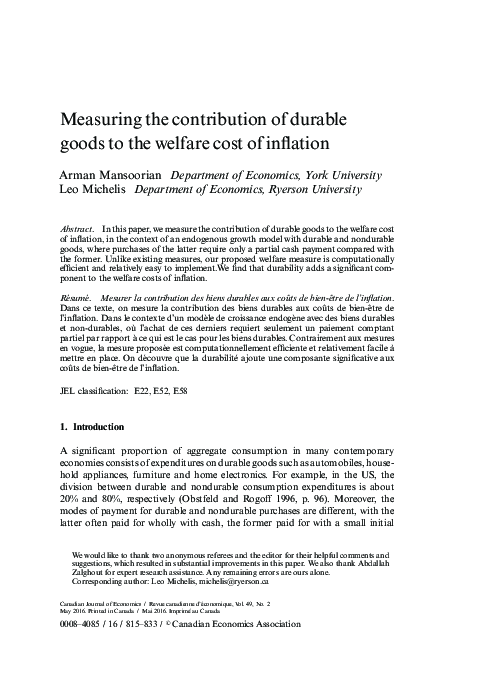 (PDF) Measuring the contribution of durable goods to the welfare cost ...