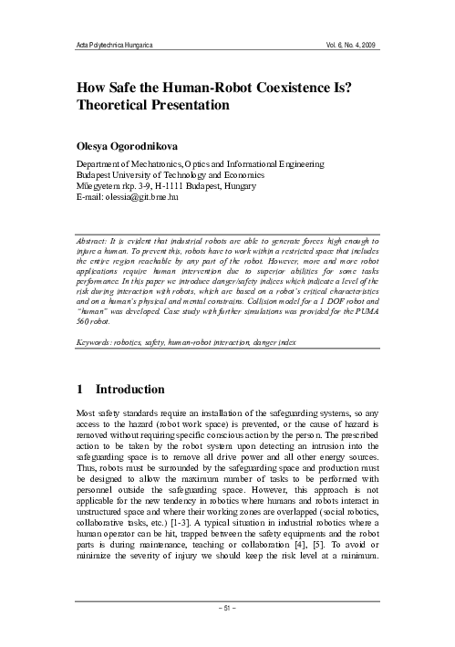 (PDF) How Safe the Human-Robot Coexistence Is? Theoretical Presentation
