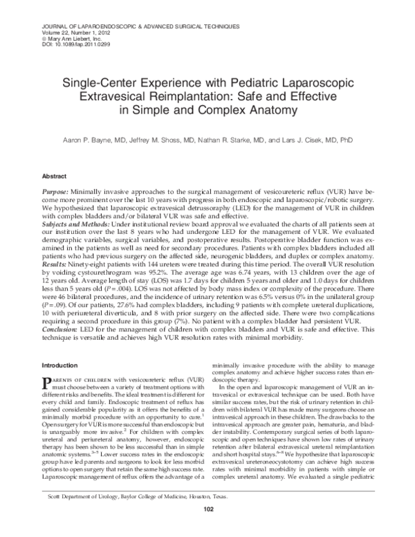 (PDF) Single-Center Experience with Pediatric Laparoscopic Extravesical ...