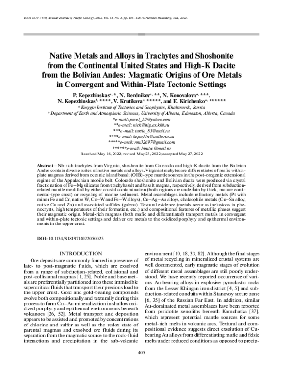 (PDF) Native Metals and Alloys in Trachytes and Shoshonite from the ...