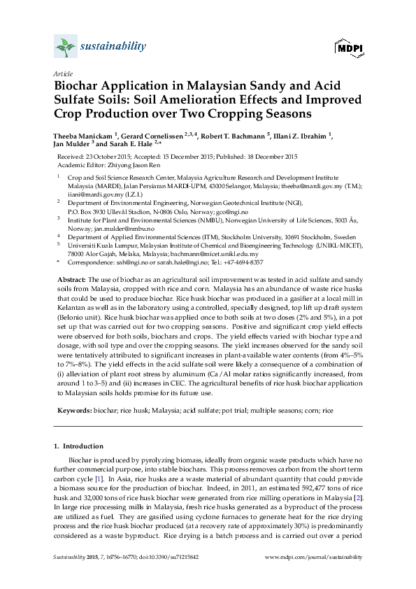 (PDF) Biochar Application in Malaysian Sandy and Acid Sulfate Soils: Soil Amelioration Effects ...