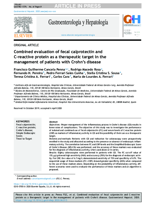 (PDF) Combined evaluation of fecal calprotectin and C-reactive protein ...