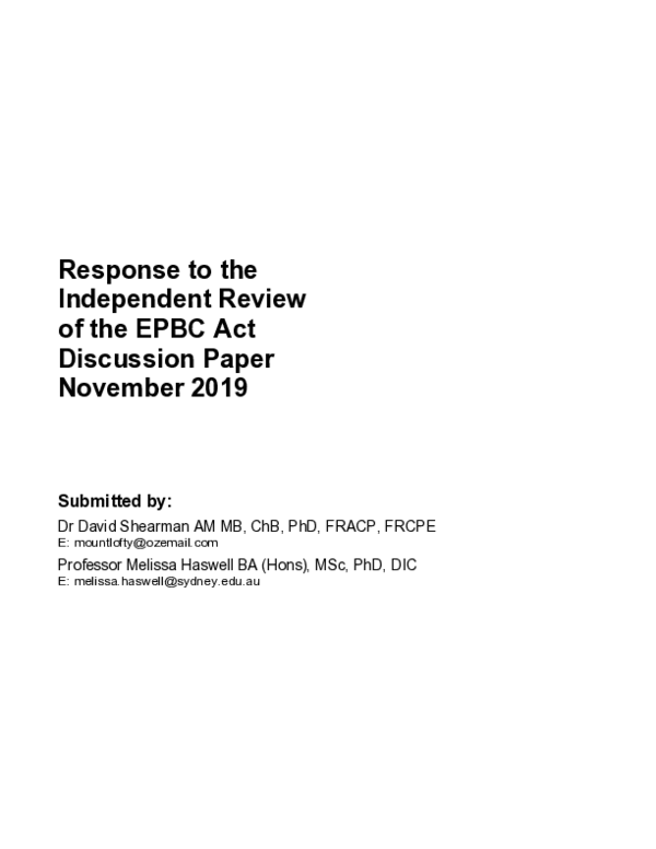 (PDF) Response to the Independent Review of the EPBC Act discussion ...