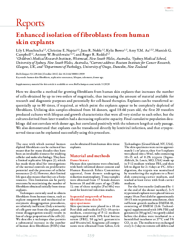 (PDF) Enhanced isolation of fibroblasts from human skin explants