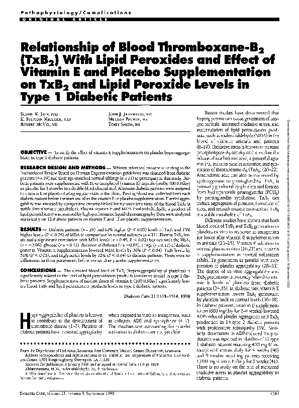 (PDF) Relationship of Blood Thromboxane-B2 (TxB2) With Lipid Peroxides ...