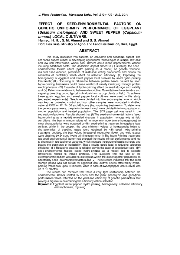 (PDF) EFFECT OF SEED-ENVIRONMENTAL FACTORS ON GENETIC UNIFORMITY ...