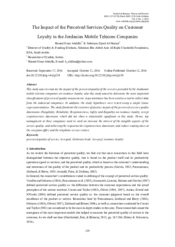(PDF) The Impact of the Perceived Services Quality on Customer Loyalty ...