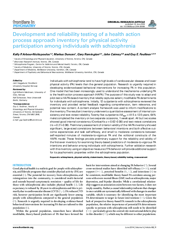 (PDF) Development and reliability testing of a health action process ...