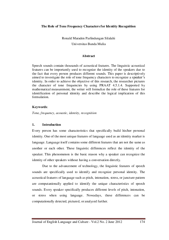 (PDF) The Role of Tone Frequency Characters for Identity Recognition ...