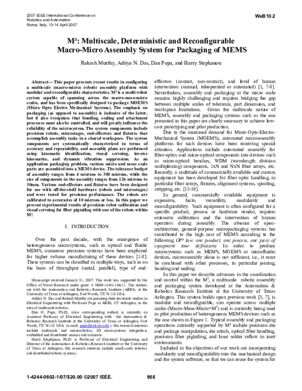 Pdf M3 Multiscale Deterministic And Reconfigurable Macro Micro Assembly System For Packaging