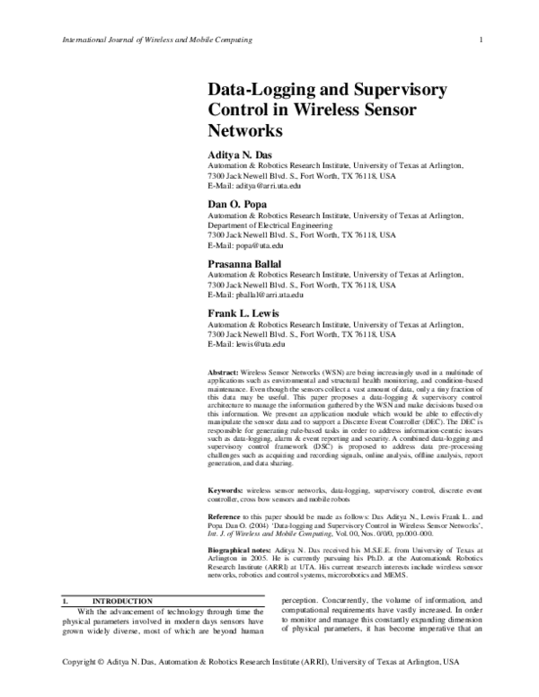 Pdf Data Logging And Supervisory Control In Wireless Sensor Networks