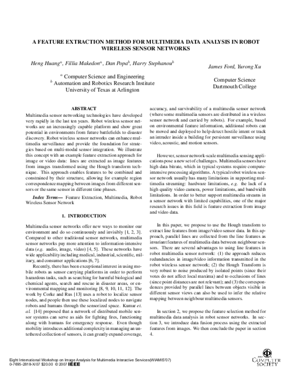 Pdf A Feature Extraction Metod For Multimedia Data Analysis In Robot Wireless Sensor Networks