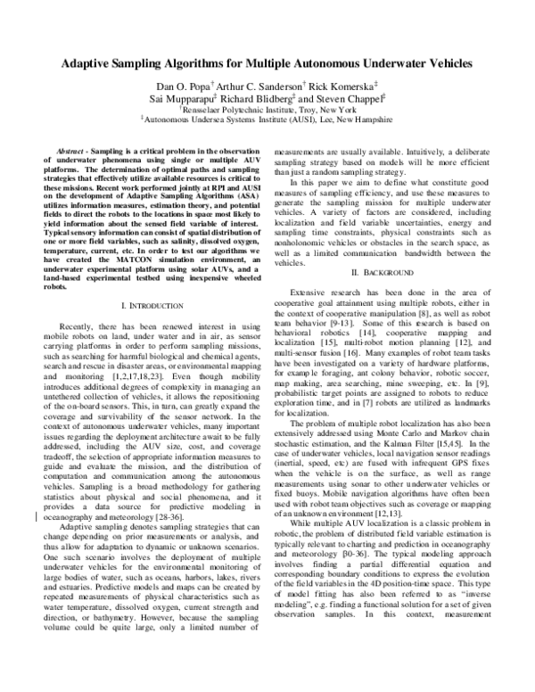 (PDF) Adaptive sampling algorithms for multiple autonomous underwater vehicles