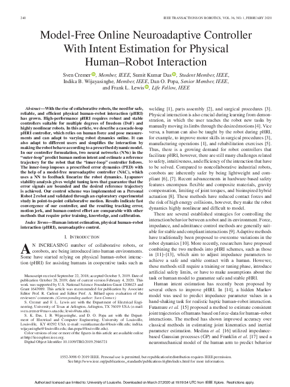 (PDF) Model-Free Online Neuroadaptive Controller With Intent Estimation ...