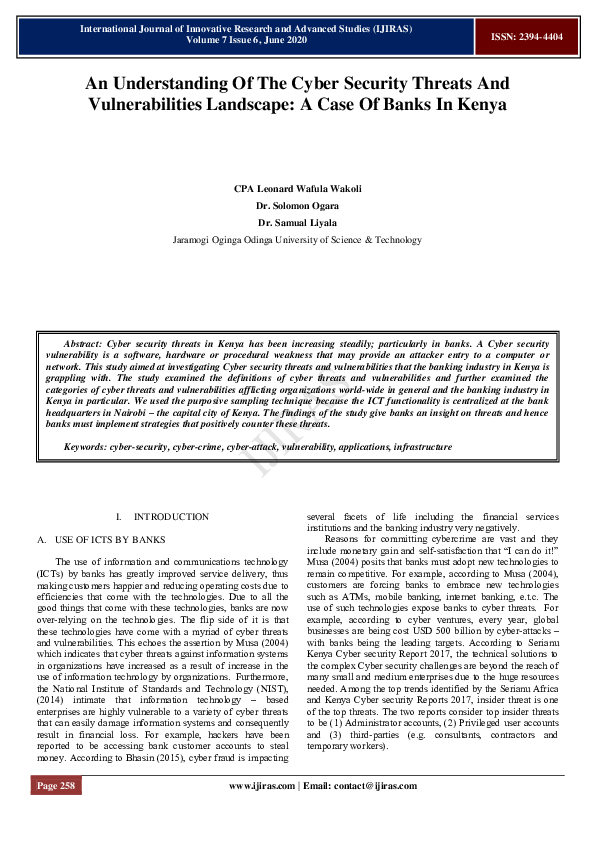 (PDF) An Understanding Of The Cyber Security Threats And ...