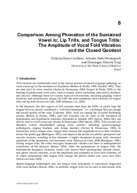 (PDF) Comparison Among Phonation of the Sustained Vowel /ε/, Lip Trills ...