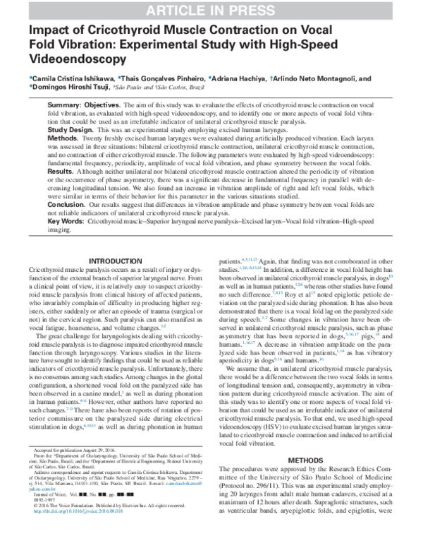 (PDF) Impact of Cricothyroid Muscle Contraction on Vocal Fold Vibration ...