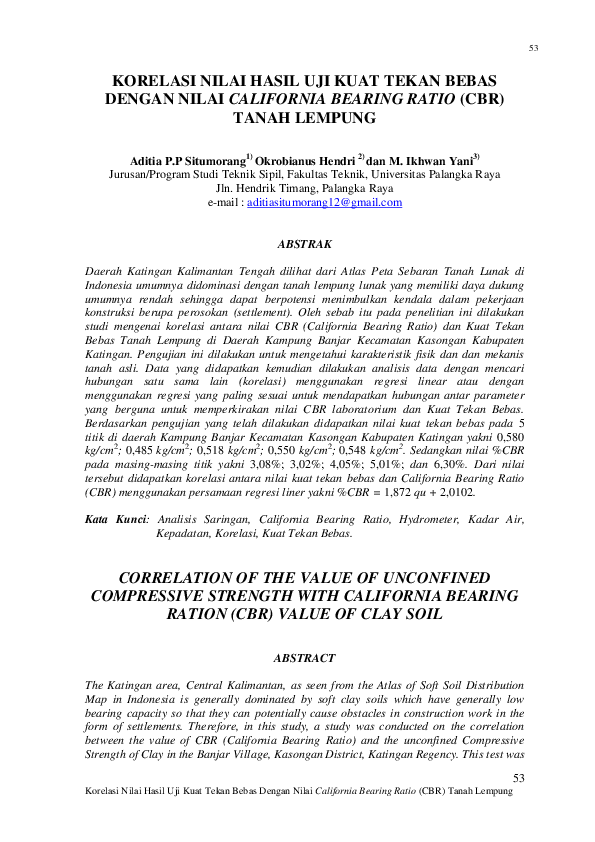 (PDF) Korelasi Nilai Hasil Uji Kuat Tekan Bebas Dengan Nilai California ...