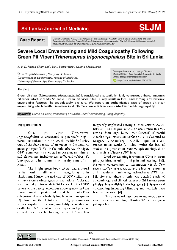 (PDF) Severe local envenoming and mild coagulopathy following green pit ...
