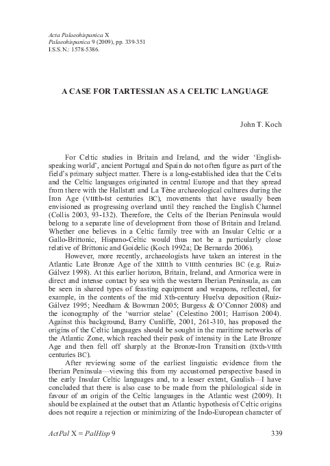 (PDF) A case for Tartessian as Celtic Language