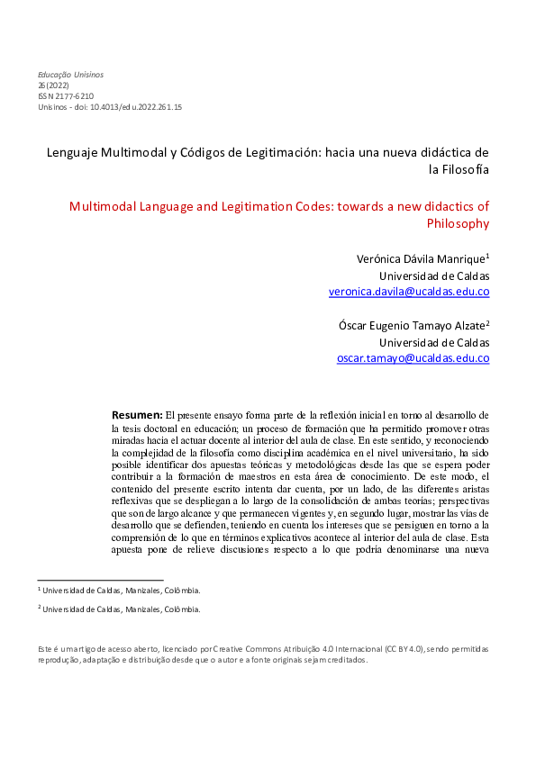 (PDF) Lenguaje Multimodal y Códigos de Legitimación: hacia una nueva ...