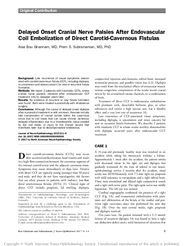 (PDF) Delayed Onset Cranial Nerve Palsies After Endovascular Coil ...